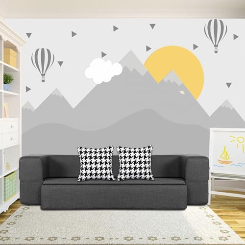 HonTop 10 Inch Folding Sofa Bed Couch with 2 Pillows Modern Futon Memory Foam Sleeper Chair for Guest Mattress, Twin Size, Grey