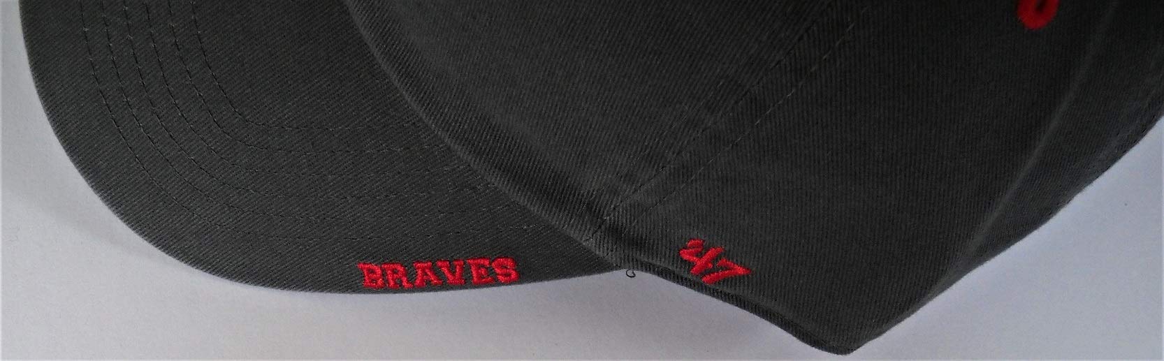 Atlanta Braves Unisex Adult Adjustable Low Profile Charcoal Gray Cap Hat with White and Black Embroidered A/Tomahawk Logo and Stitched Red Nickname on Bill