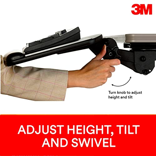 3M Keyboard Tray With Adjustable Keyboard And Mouse Platforms, Turn Knob To Adjust Height And Tilt, Swivels And Stores Under Desk, Gel Wrist Rest And Precise Mouse Pad, 17.75" Track, Black (AKT80LE)