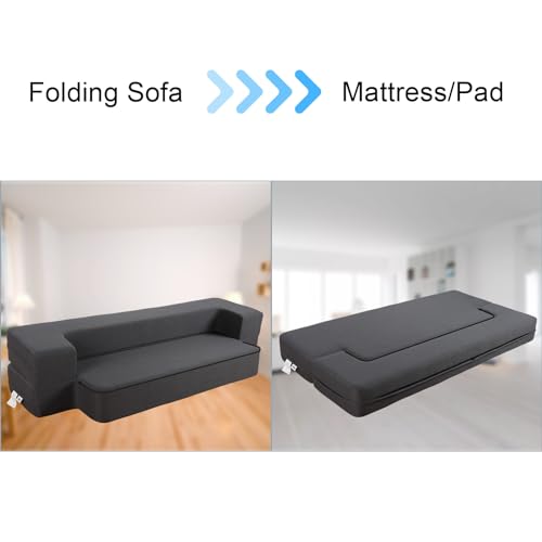 HonTop 10 Inch Folding Sofa Bed Couch with 2 Pillows Modern Futon Memory Foam Sleeper Chair for Guest Mattress, Twin Size, Grey