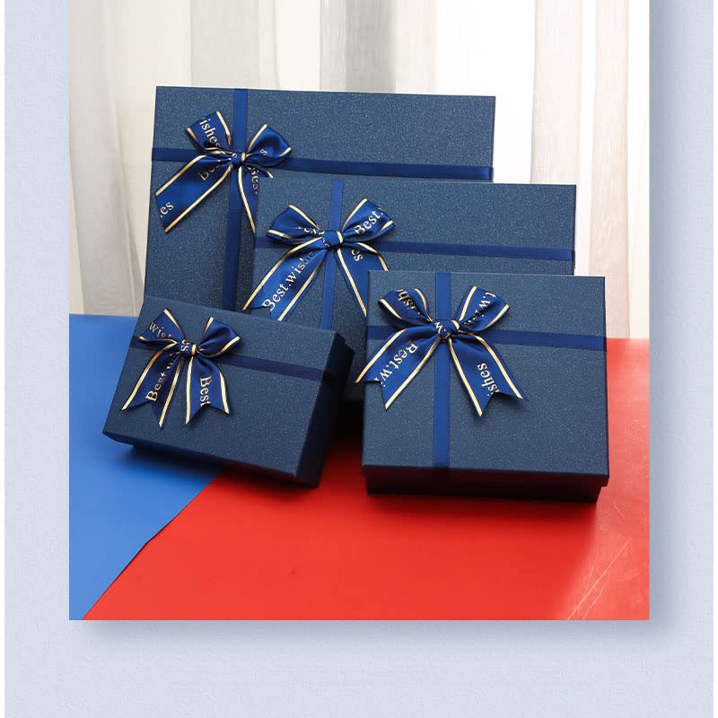 Blue Gift Boxes 3 Pack 2*(7.5x5.1x2.4) 1*( 11.4x8.3x3.5Inches) Paper Gift Box with Lids for Wedding Present Bridesmaid Proposal Gift Graduation Holiday Birthday Party Favor Engagements Father's Valentine's Mother's Day