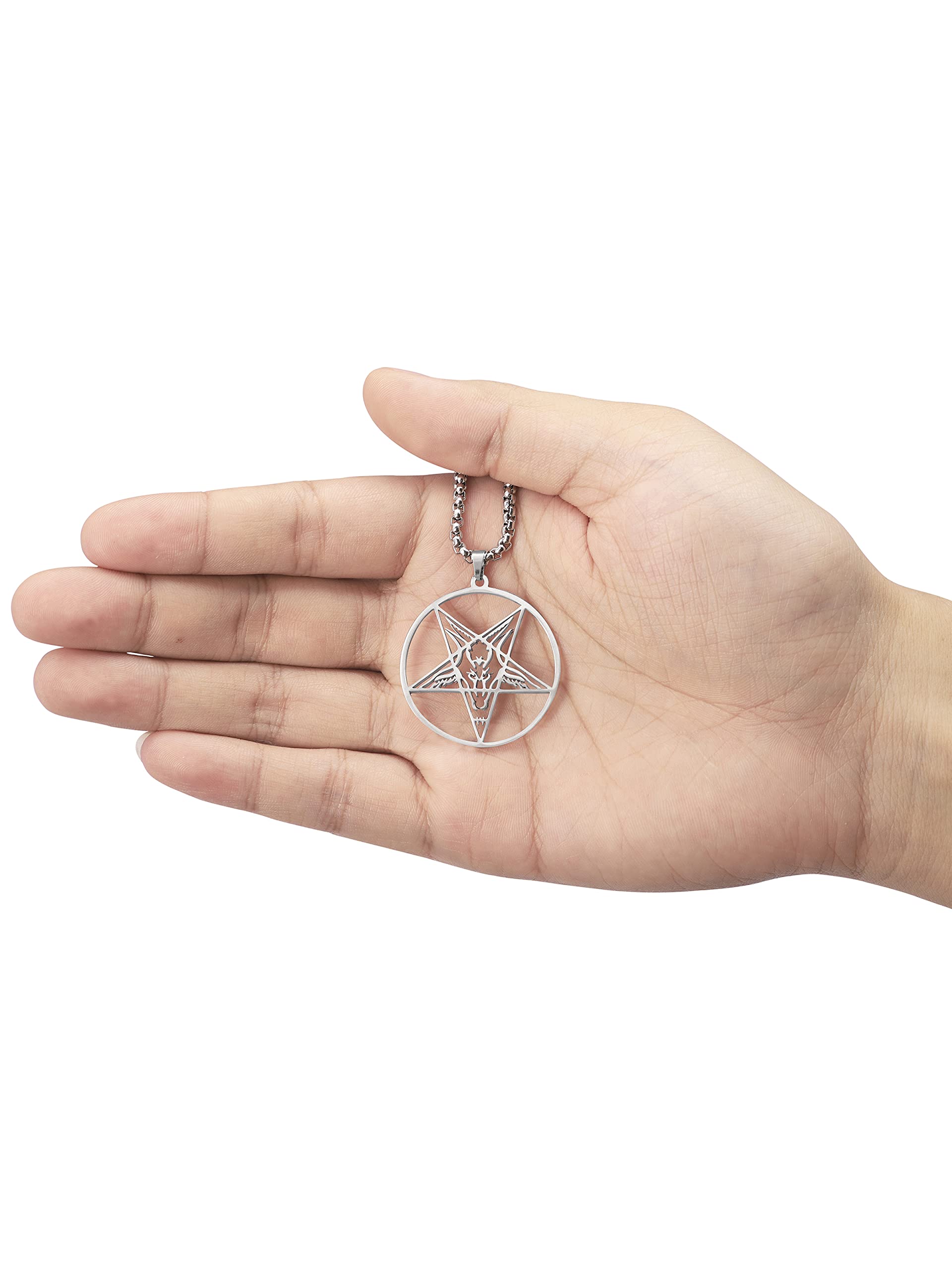 HAQUIL Satanic Necklace, Stainless Steel Hollow Sigil of Baphomet Pendant, Box Chain, Satanic Jewelry