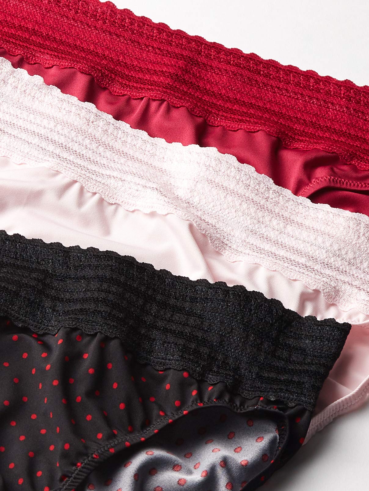 Warner's womens Blissful Benefits No Muffin Micro Hi-cut Panties With Lace Multipack Underwear, Lk/Sangria/Black W/ Ladybug Dot Print, Large US