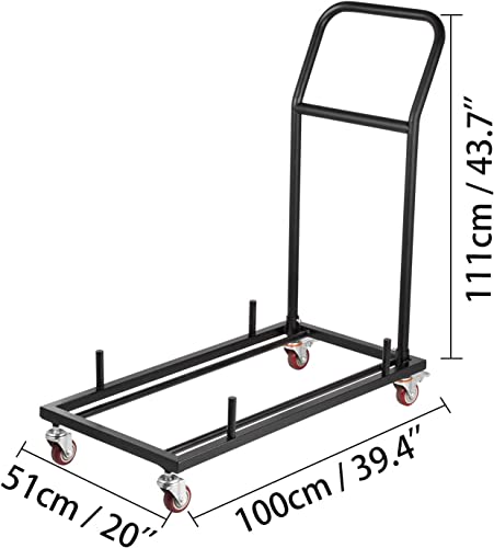 VEVOR Folding Chair Dolly, 39.4"L x 20"W x 43.7"H L-Shaped Steel Foldable Storage Cart, 2 Swivel Casters with Brakes & 2 Fixed Straight Casters, for Commercial Home Kitchen Folding Chairs Transport
