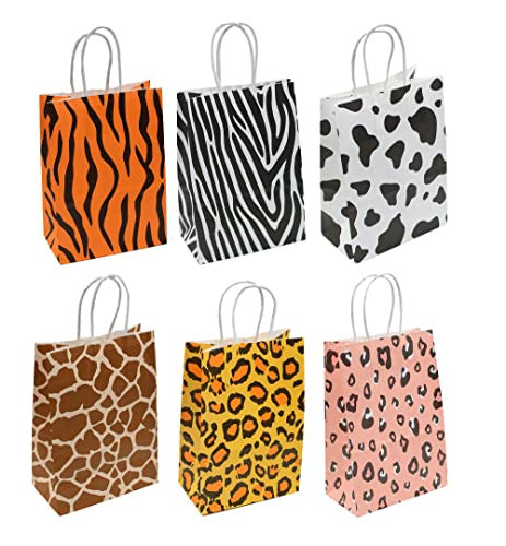 YYaaloa 30PCS Small Gift Bags with Handle Bulk 6 styles Animal Print Party Favor Paper Shopping Bags for Kids Birthday Xmas Party Supplies Retail Bags (animal Print 02, Small 30pcs)