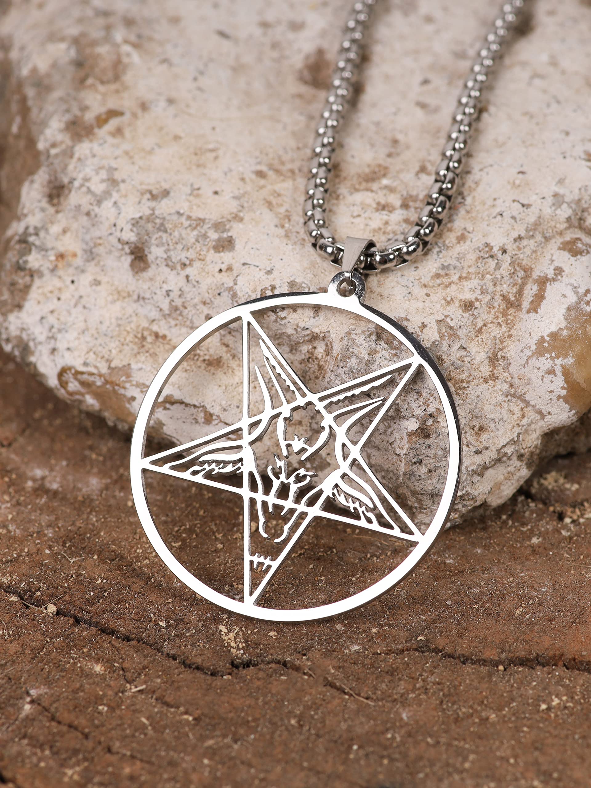 HAQUIL Satanic Necklace, Stainless Steel Hollow Sigil of Baphomet Pendant, Box Chain, Satanic Jewelry