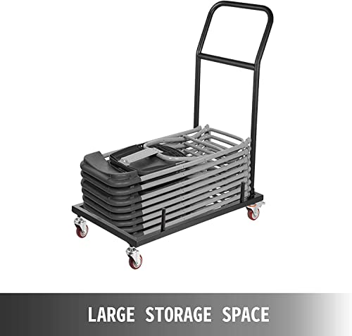 VEVOR Folding Chair Dolly, 39.4"L x 20"W x 43.7"H L-Shaped Steel Foldable Storage Cart, 2 Swivel Casters with Brakes & 2 Fixed Straight Casters, for Commercial Home Kitchen Folding Chairs Transport