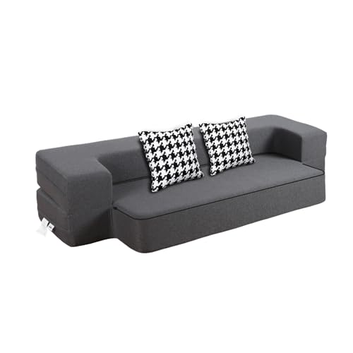HonTop 10 Inch Folding Sofa Bed Couch with 2 Pillows Modern Futon Memory Foam Sleeper Chair for Guest Mattress, Twin Size, Grey