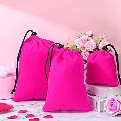 WILLBOND 6 Pieces Toy Storage Adult Bags Foldable Toy Storage Adult Bags Multi Purpose Toys Storage 3 Sizes Adjustable Ditty Bag Microfiber Pouch for Game Toy Home Storage Travel, Hot Pink