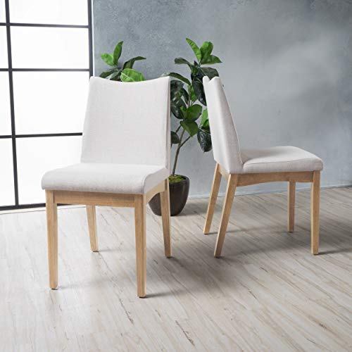 Christopher Knight Home Ignativs Fabric Dining Chair (Set of 2), Light Beige and Oak