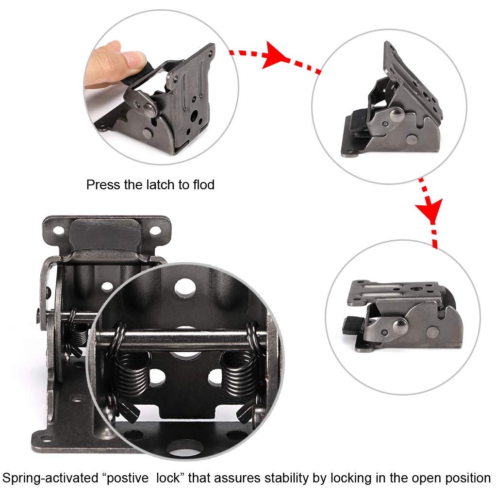 Skelang 2-Pack Folding Brackets, Lock Extension Hinge, Foldable Leg Brackets Hardware for Table, Workbench, Platform