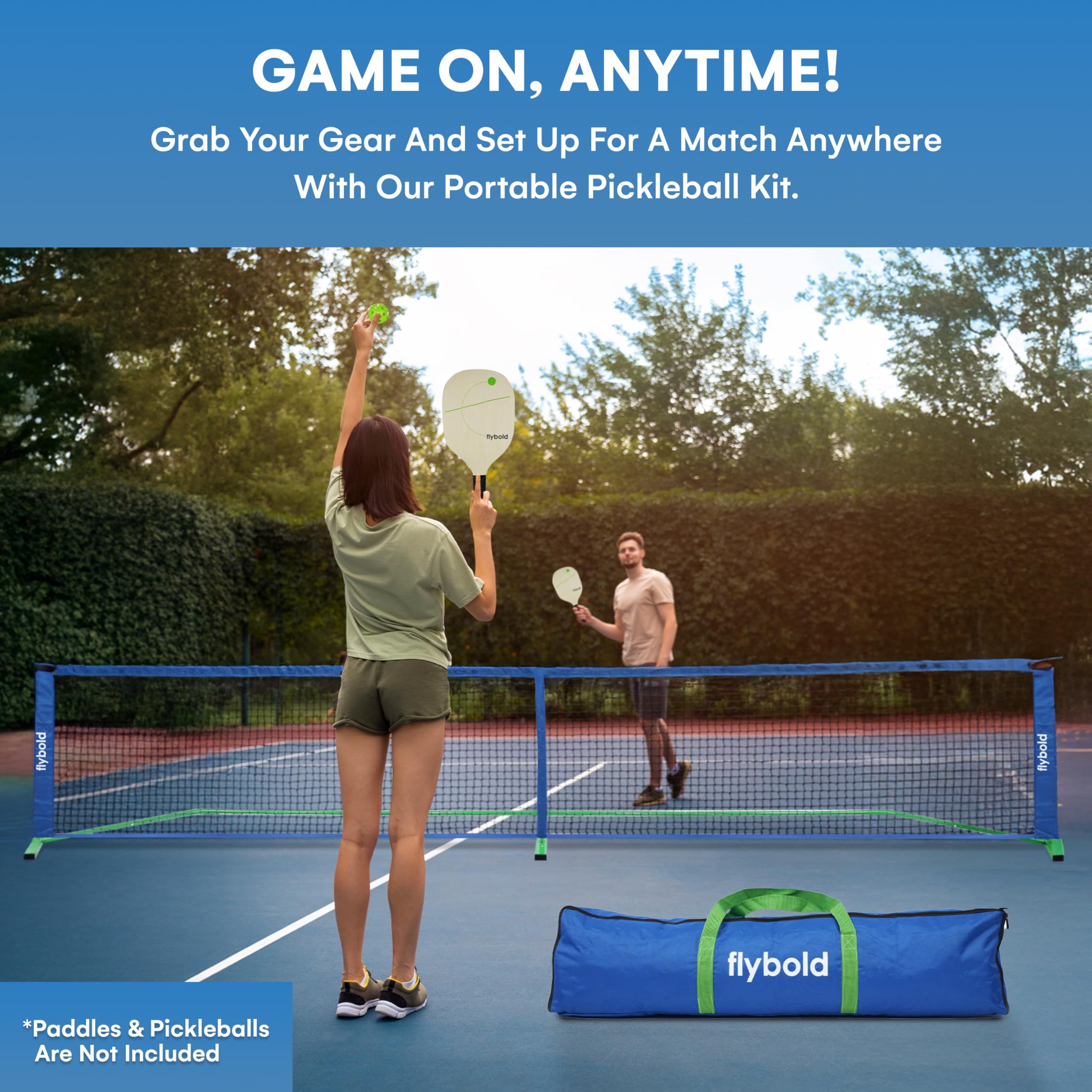 flybold Pickleball Nets | Portable Net Regulation Size Equipment Lightweight Sturdy Interlocking Metal Posts with Carrying Bag for Indoor Outdoor Pickle Ball Game Court | Full Court Size- 22ft