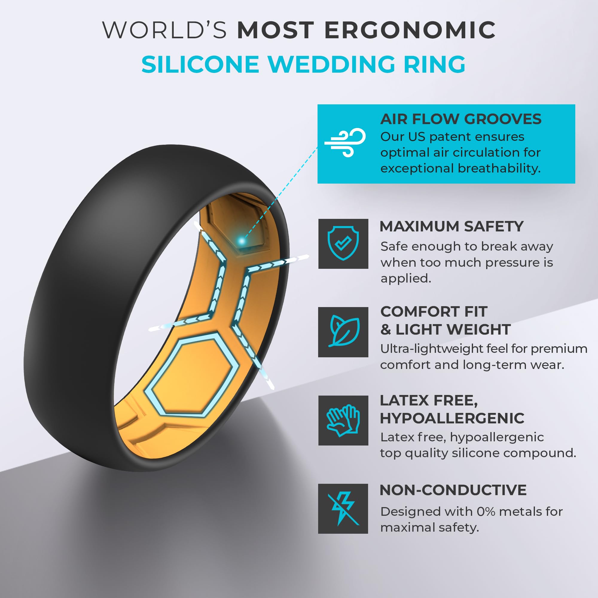 ThunderFit Men's Air Groove 7.8mm Wide 1.8mm Thick Silicone Rings, Variety Multipack 1-7