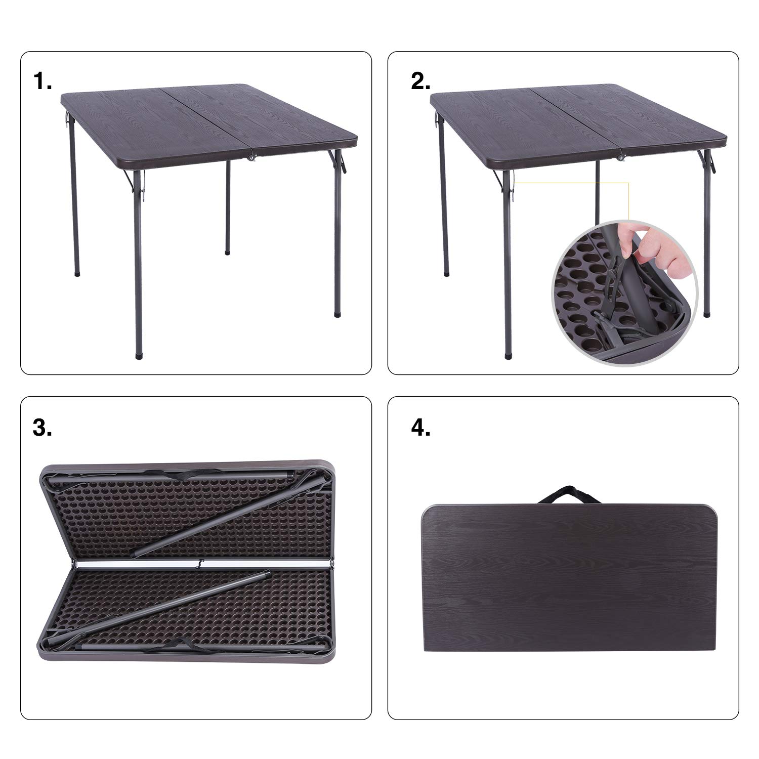 REDCAMP 34" Square Folding Card Table with Resin Top, Portable Fold in Half Small Card Tables with Collapsible Legs for Adults Indoor Outdoor Use, Brown
