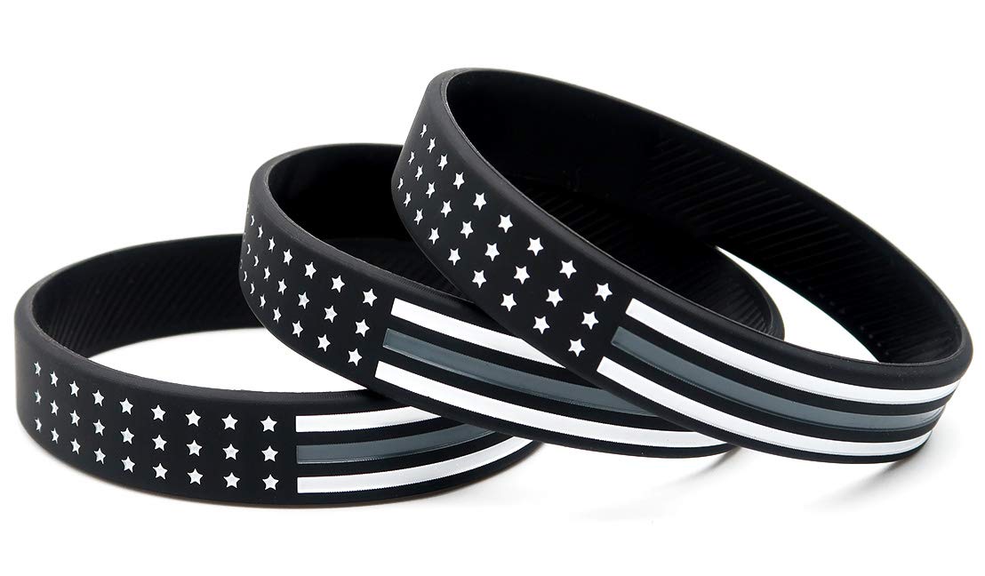 Inkstone (6-pack) Thin Grey Line American Flag Bracelets - Bulk Pack of 6 Thin Gray Line Silicone Rubber Wristbands for Corrections Officers - Accessories Gifts for Correctional Officers Men Women