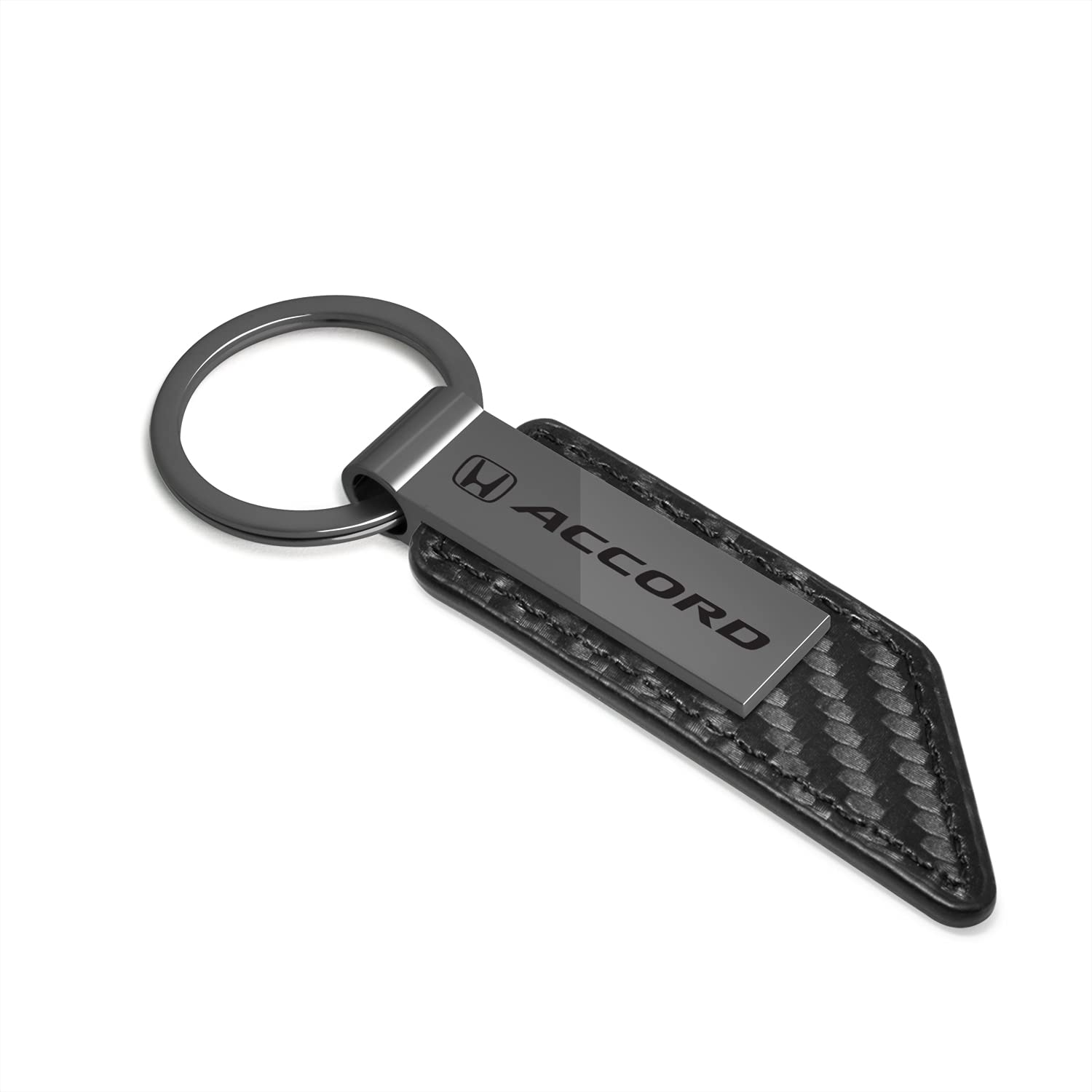 iPick Image Compatible with Honda Accord Gunmetal Black Gray Metal Plate Carbon Fiber Texture Leather Key Chain