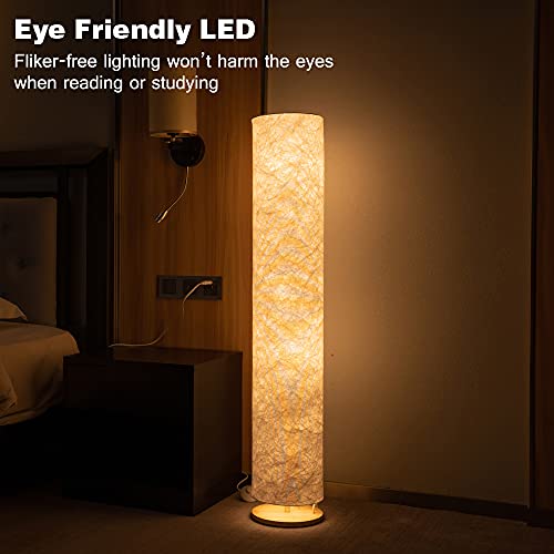 YIEONSHION Soft Light Floor Lamp, 52" Simple Design Morden Slim Warm Light 3000K LED Tyvek Fabric Shade with 2 LED Bulbs Standing Lamp for Living Room Bedroom Game Room