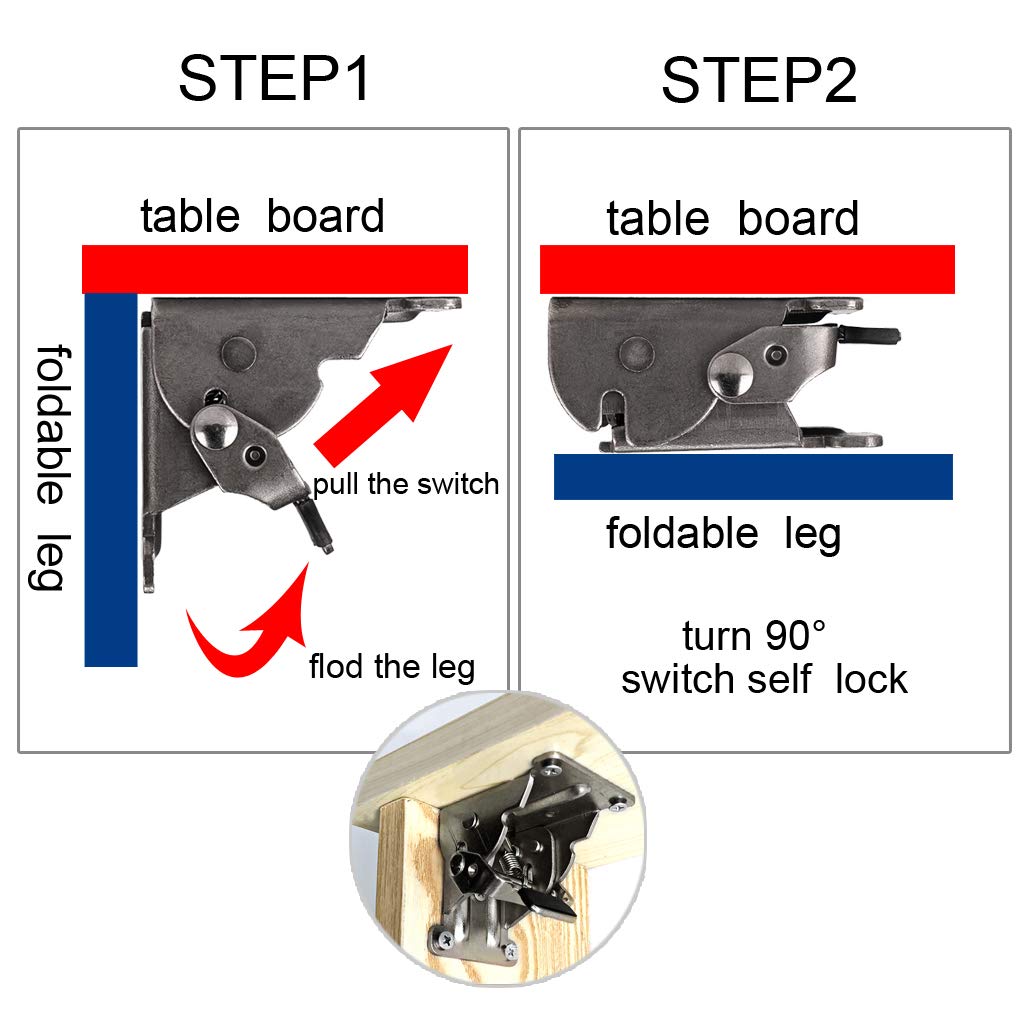 Skelang 2-Pack Folding Brackets, Lock Extension Hinge, Foldable Leg Brackets Hardware for Table, Workbench, Platform