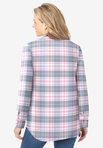 Woman Within Women's Plus Size Pintucked Flannel Shirt - 3X, Pink Sorbet Plaid