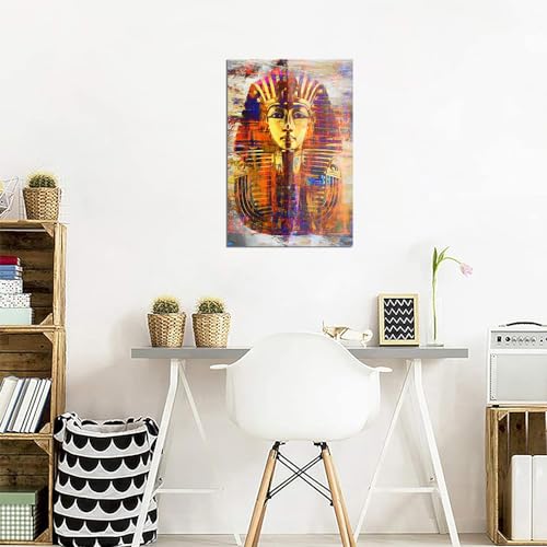 Wall HDQ Egyptian Wall Art Pharaoh Mask Canvas Print Painting Ancient Egypt Art Wall Decor King TUT Prints Home Decor Pop Art Office Decor Egyptian Gift Framed Ready to Hang (44" H x 28" W)