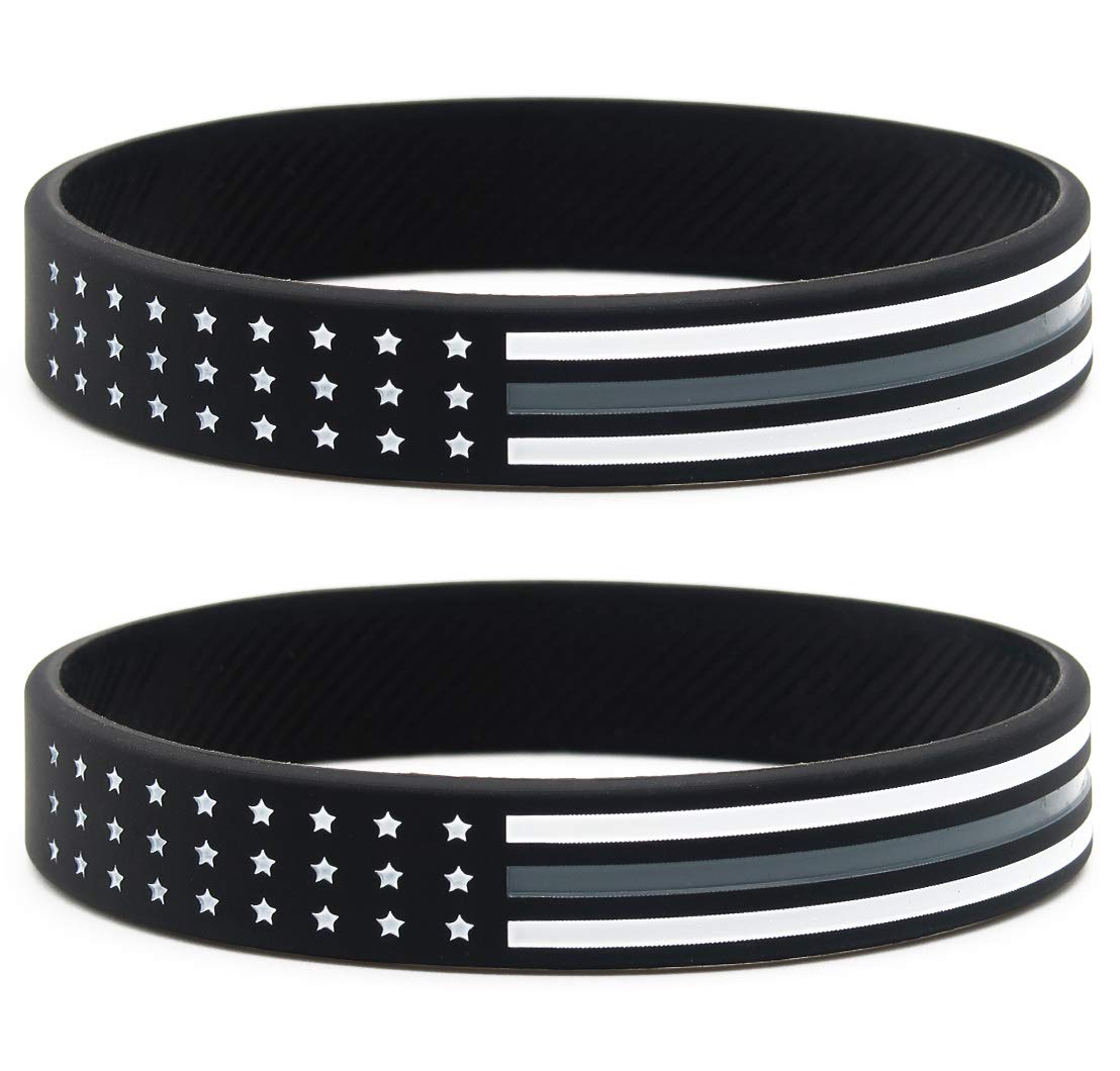 Inkstone (6-pack) Thin Grey Line American Flag Bracelets - Bulk Pack of 6 Thin Gray Line Silicone Rubber Wristbands for Corrections Officers - Accessories Gifts for Correctional Officers Men Women
