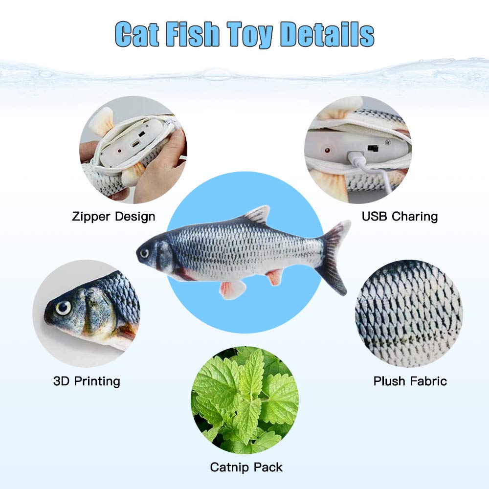 TOOGE 2 Pack 11" Floppy Fish Cat Toys with SilverVine and Catnip for Indoor Cats for Small Dogs Interactive Automatic Flopping Kicker Toys for Cats Puppy (Redblackcarp)