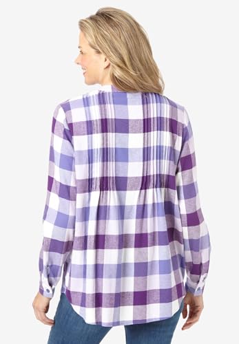 Woman Within Women's Plus Size Pintucked Flannel Shirt - 3X, Pink Sorbet Plaid
