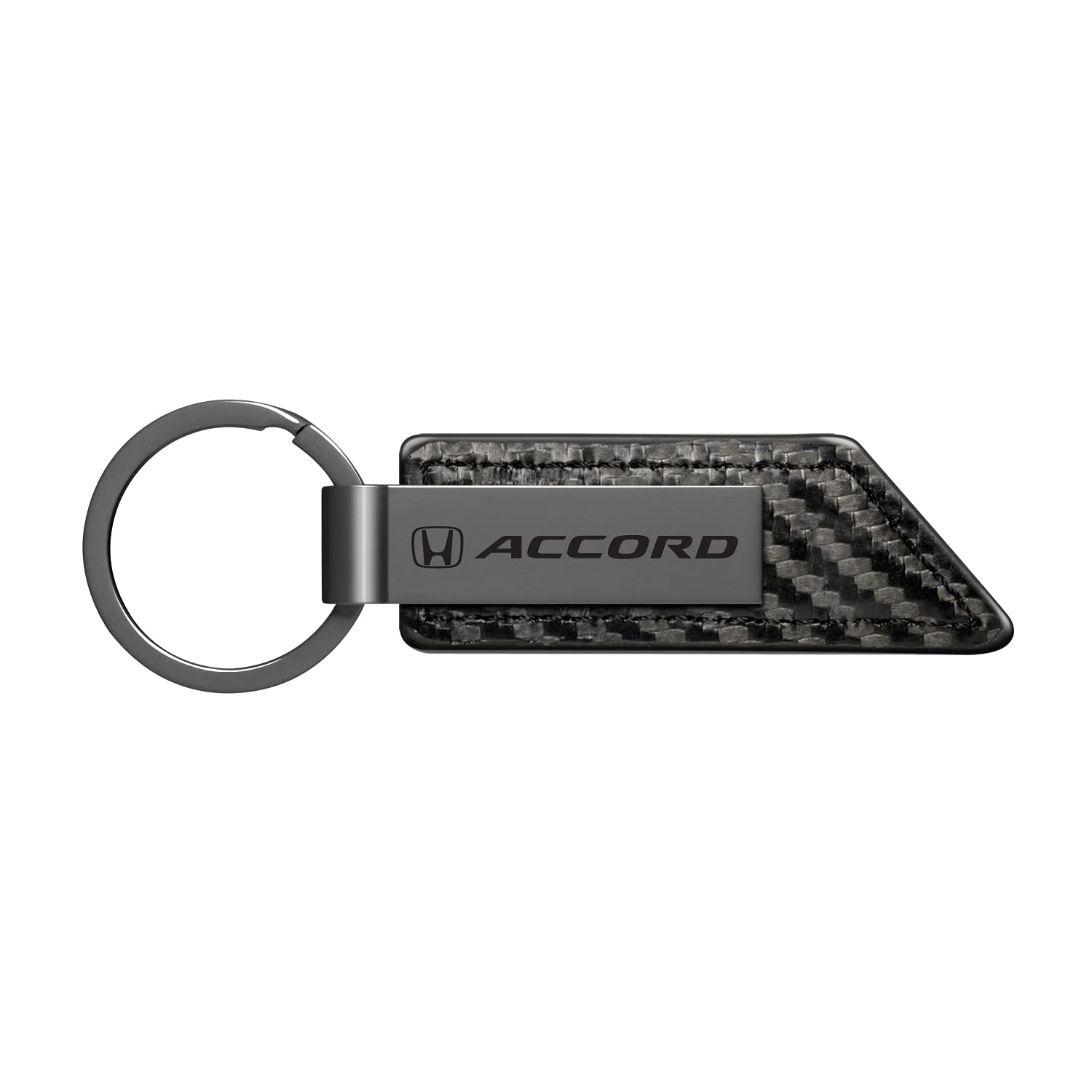 iPick Image Compatible with Honda Accord Gunmetal Black Gray Metal Plate Carbon Fiber Texture Leather Key Chain