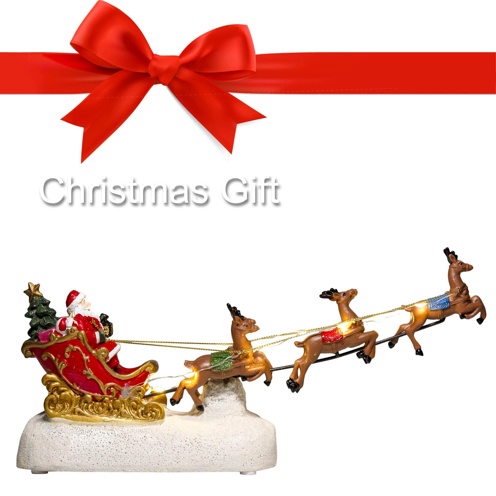 innodept12 Santa's Sleigh and Reindeer Assortment - Christmas Reindeer Car with LED Light UP