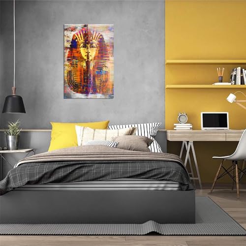 Wall HDQ Egyptian Wall Art Pharaoh Mask Canvas Print Painting Ancient Egypt Art Wall Decor King TUT Prints Home Decor Pop Art Office Decor Egyptian Gift Framed Ready to Hang (44" H x 28" W)