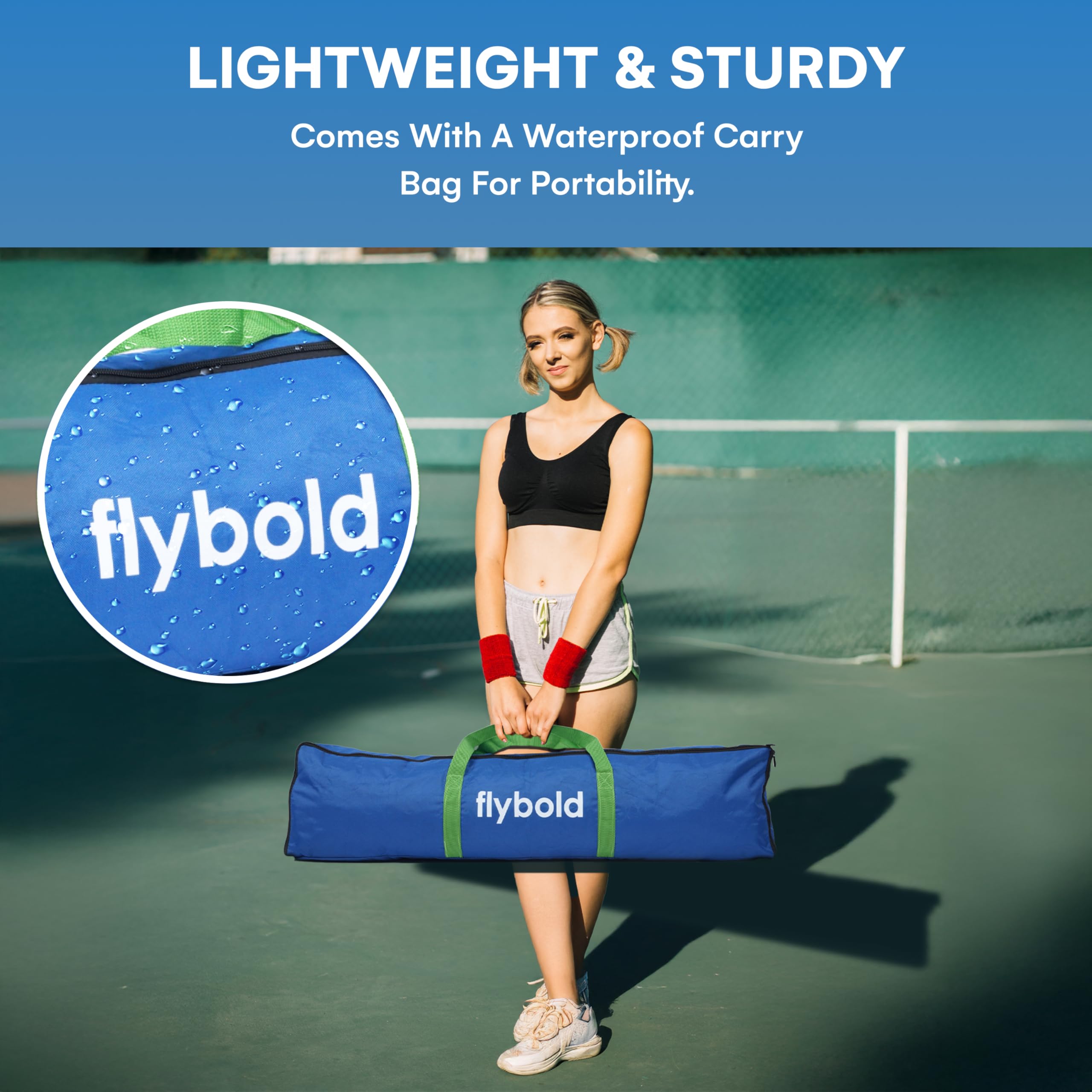 flybold Pickleball Nets | Portable Net Regulation Size Equipment Lightweight Sturdy Interlocking Metal Posts with Carrying Bag for Indoor Outdoor Pickle Ball Game Court | Full Court Size- 22ft