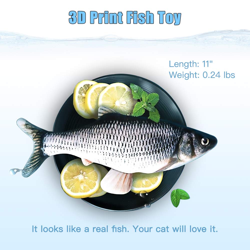 TOOGE 2 Pack 11" Floppy Fish Cat Toys with SilverVine and Catnip for Indoor Cats for Small Dogs Interactive Automatic Flopping Kicker Toys for Cats Puppy (Redblackcarp)