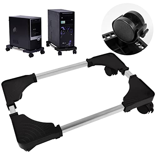 Computer Tower Stand, PC Stand, Adjustable CPU Holder Stand with 4 Silent Locking Caster Wheels, PC Stand Shelf for Floor, Mobile PC Tower Stand Fits Home Office Most PC Under Desk