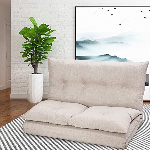 Harper & Bright Designs Floor Sofa Adjustable Lazy Sofa Bed, Foldable Mattress Futon Couch Bed, Beige