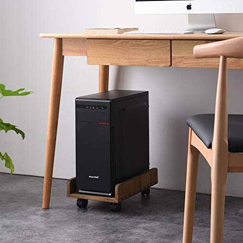 Kirigen Computer Tower Stand Cart - Heavy Duty Desktop Mobile Cart Holder for Computer Host with 4 Mute Caster Wheels - Wood Rolling ATX PC Case Rack, CPU Case Protecting Shelf (ZJJ Dark Brown)