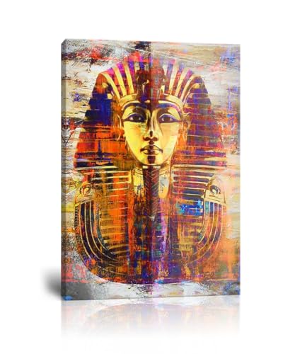 Wall HDQ Egyptian Wall Art Pharaoh Mask Canvas Print Painting Ancient Egypt Art Wall Decor King TUT Prints Home Decor Pop Art Office Decor Egyptian Gift Framed Ready to Hang (44" H x 28" W)
