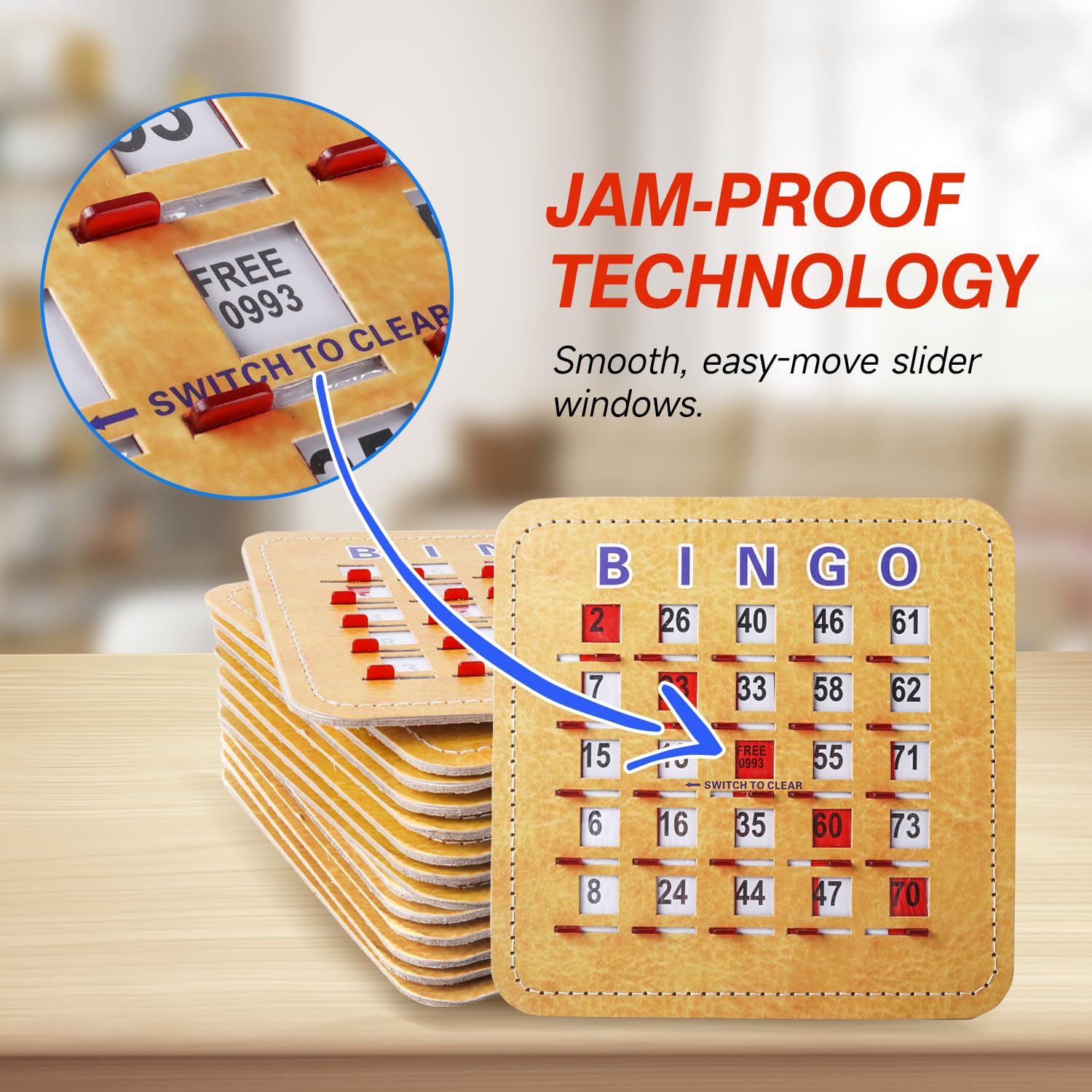 GSE Games & Sports Expert 5Ply Stitched Shutter Bingo Cards, Finger-Tip Shutter Slide Bingo Cards, Easy-Read Large Print Bingo Cardboard with Sliding Windows (10-Pack)