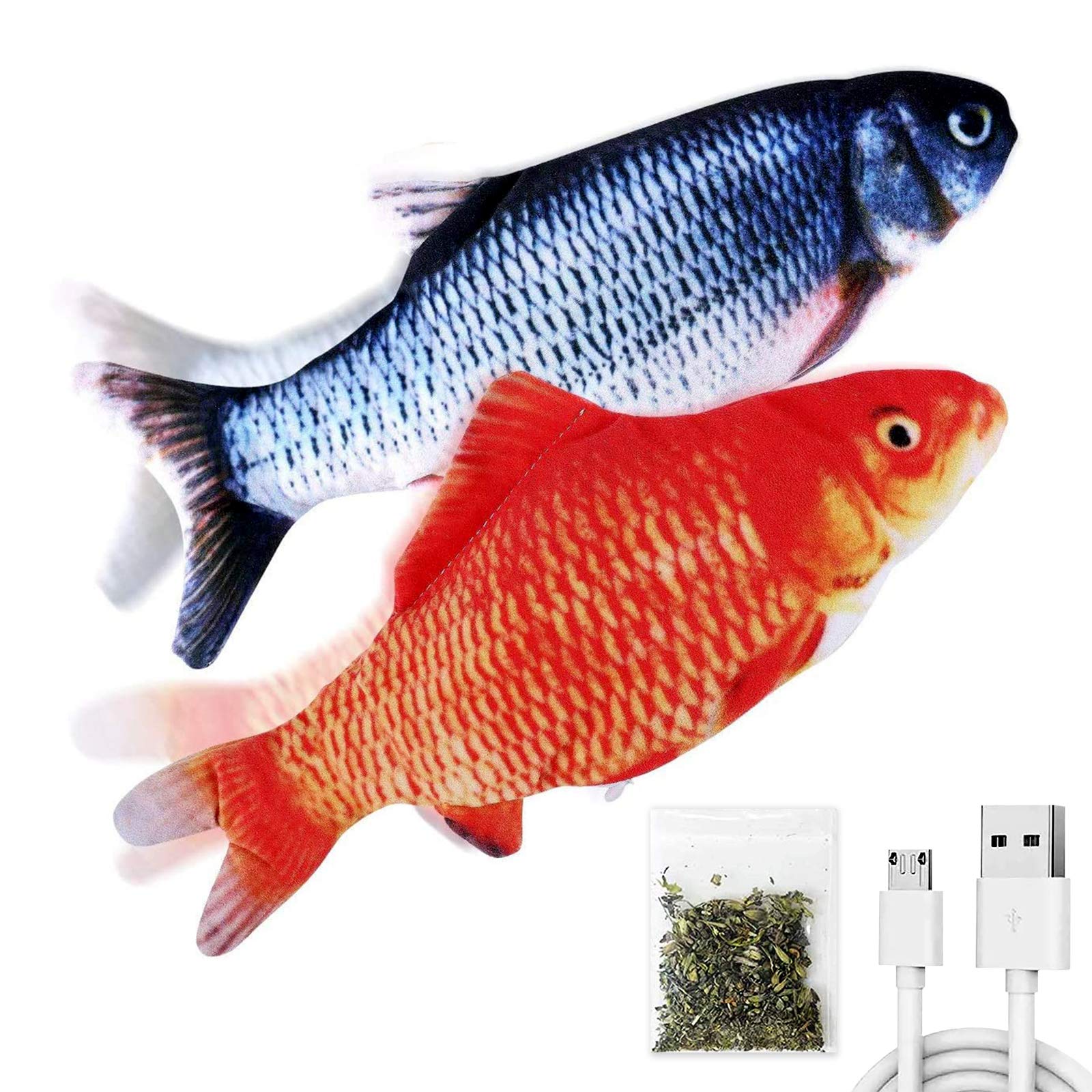 TOOGE 2 Pack 11" Floppy Fish Cat Toys with SilverVine and Catnip for Indoor Cats for Small Dogs Interactive Automatic Flopping Kicker Toys for Cats Puppy (Redblackcarp)