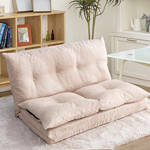 Harper & Bright Designs Floor Sofa Adjustable Lazy Sofa Bed, Foldable Mattress Futon Couch Bed, Beige