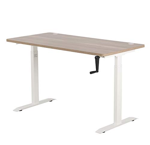 UNICOO – Primum Quality 55.12 x 27.6 Inch Crank Height Adjustable Standing Desk, Sit to Stand up Desk, Home Office Computer Table (White Frame/Ancient Oak Top-55IN-Crank)