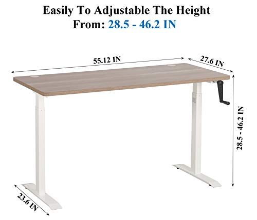 UNICOO – Primum Quality 55.12 x 27.6 Inch Crank Height Adjustable Standing Desk, Sit to Stand up Desk, Home Office Computer Table (White Frame/Ancient Oak Top-55IN-Crank)