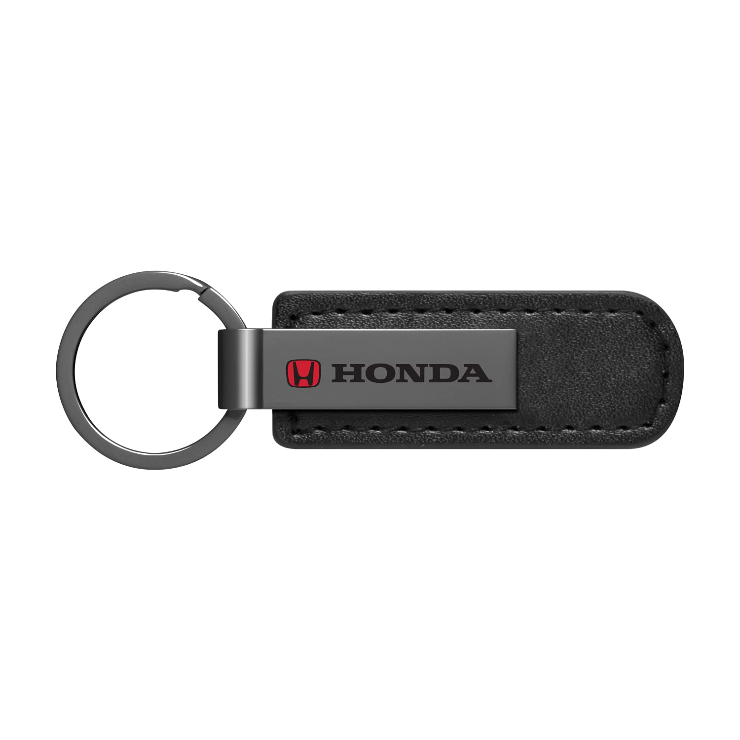 iPick Image for Honda Logo in Red Gunmetal Black Metal Plate PU Leather Strap Key Chain Keychain, Official Licensed