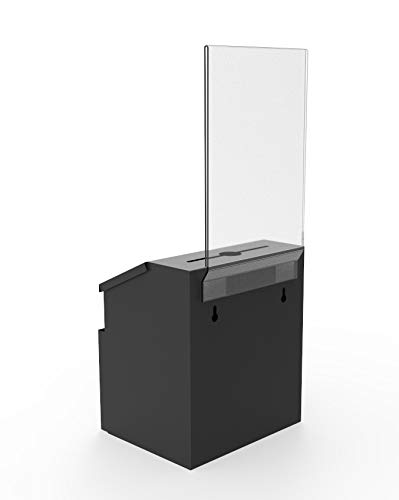 Metal donation suggestion sign holder offering charity fundraising box tithing prayer feedback church collection cash BLACK key lock business card drop ballot hotel inter office mail letter rent check