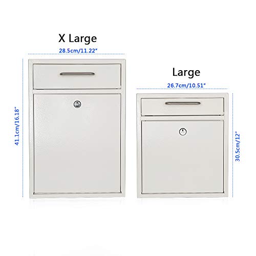 KYODOLED Steel Key Lock Mail Boxes Outdoor,Locking Wall Mount Mailbox,Security Key Drop Box,12H x 10.51L x 4.68W Inches,White Large