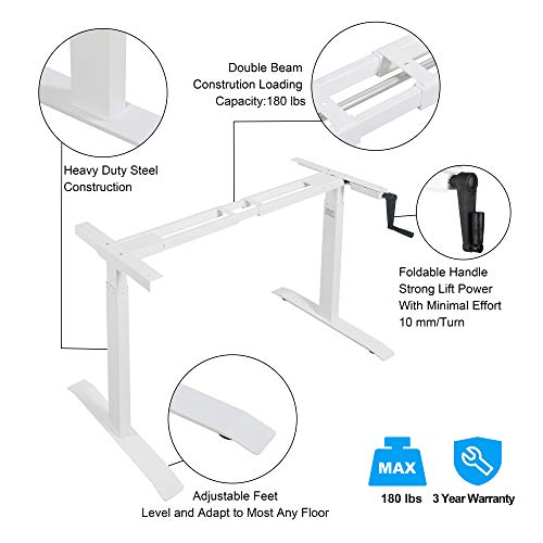 UNICOO – Primum Quality 55.12 x 27.6 Inch Crank Height Adjustable Standing Desk, Sit to Stand up Desk, Home Office Computer Table (White Frame/Ancient Oak Top-55IN-Crank)
