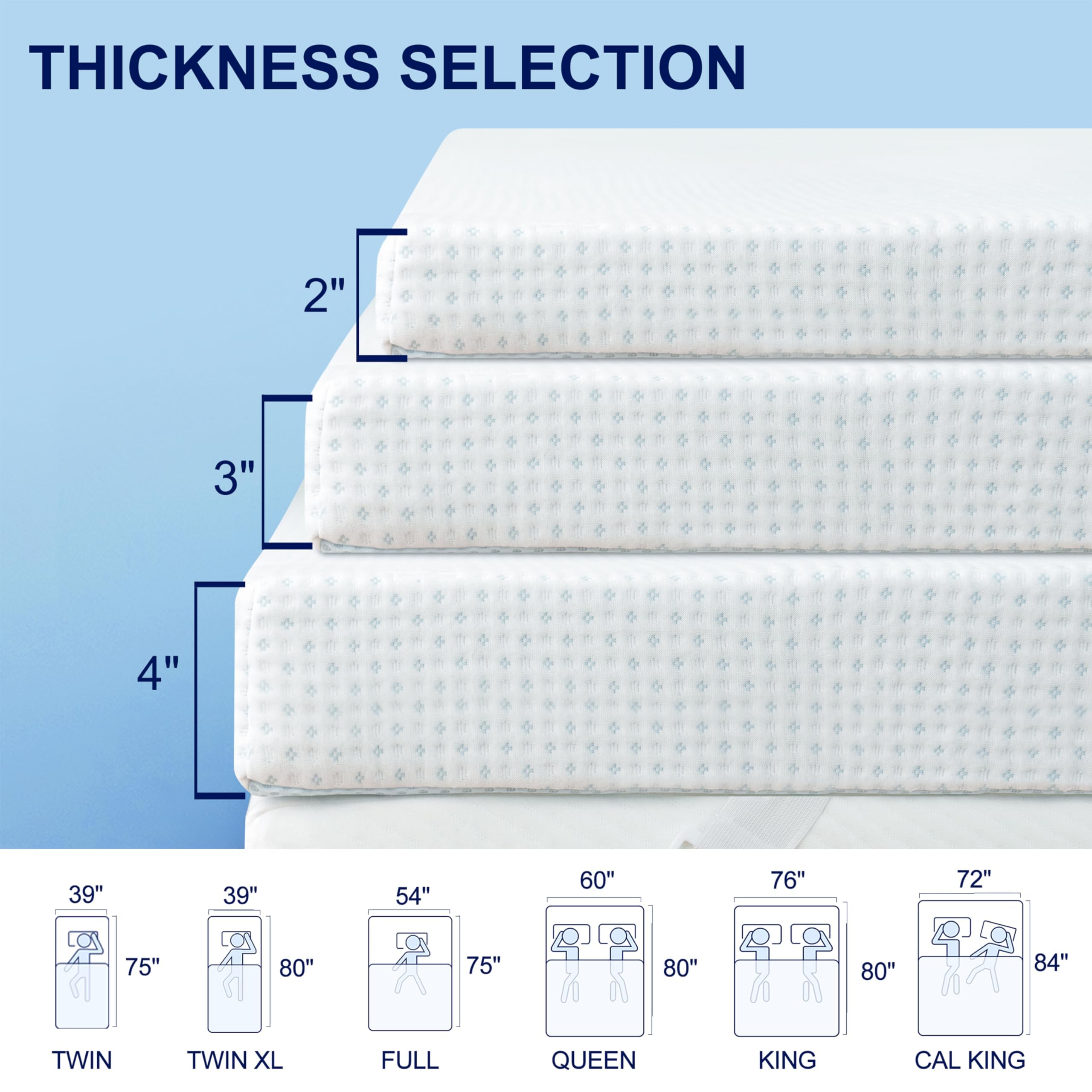 Subrtex 3 Inch Mattress Topper Cover (Only Cover) Mattress Topper Protector Bedding Rayon Made from Bamboo Removable Mattress Encasement with Zippers, Full