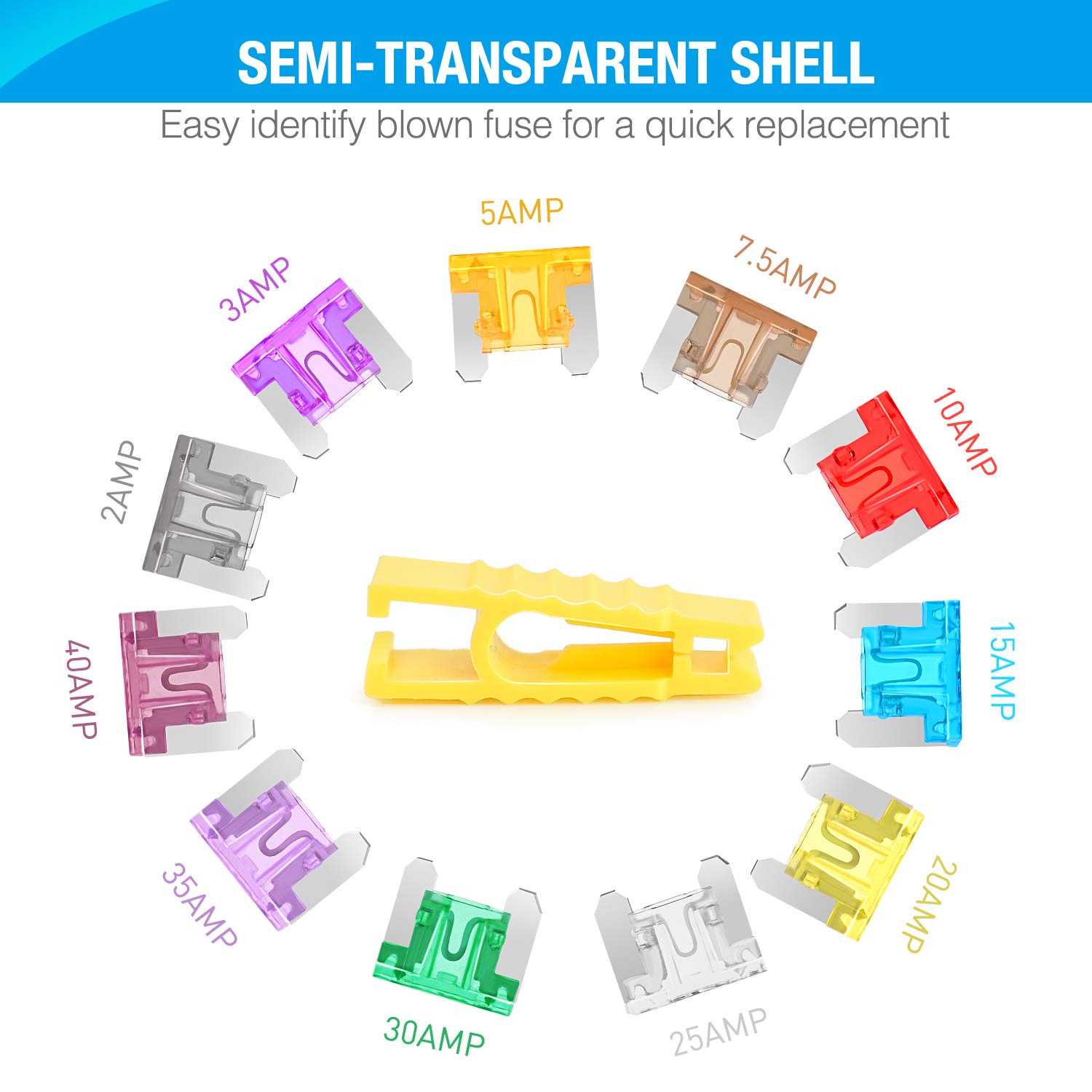 Nilight - 50014R 140pcs Low Profile Mini Blade Fuse Assortment, 2A 3A 5A 7.5A 10A 15A 20A 25A 30A 35A 40A Mini Blade Fuses for Car Boat Truck SUV Automotive