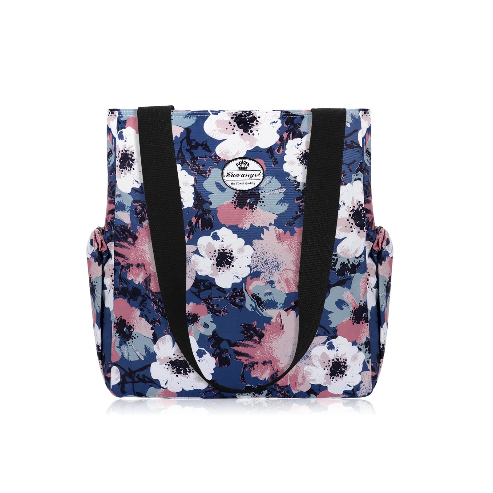 HUA ANGEL Floral Tote Bag - Casual Shoulder Bag Daily Tote Bag with Zipper Gym Travel Shopping Work Handbag for Women