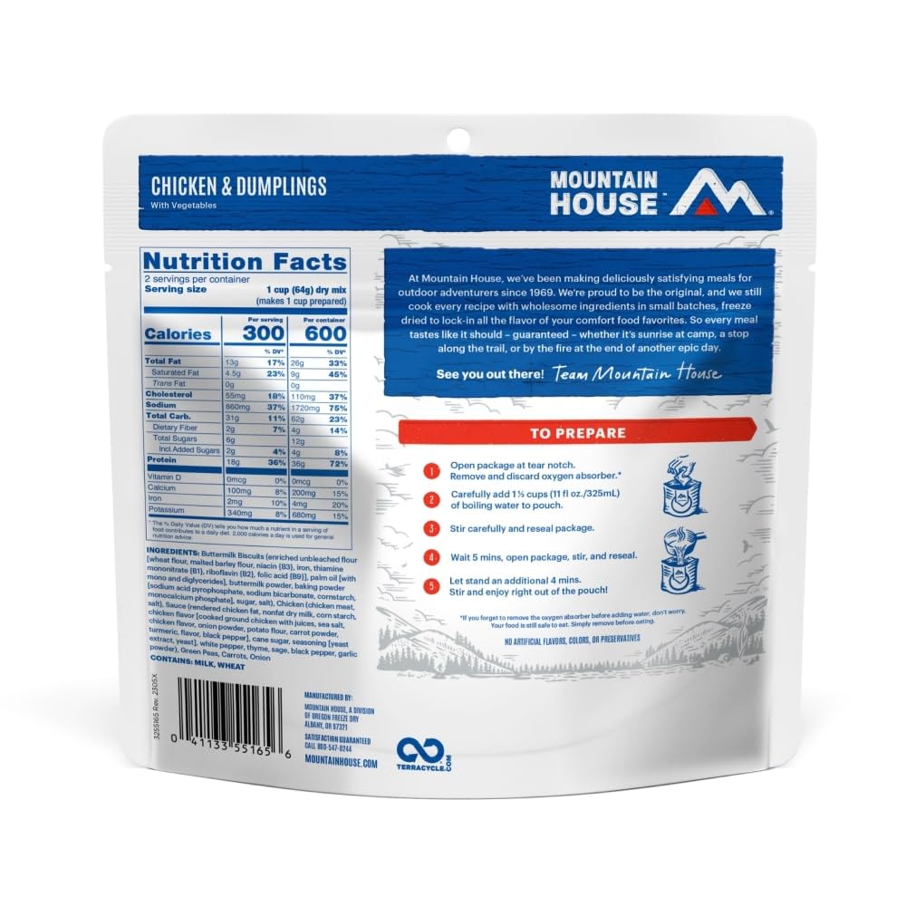 Mountain House Chicken & Dumplings | Freeze Dried Backpacking & Camping Food |2 Servings