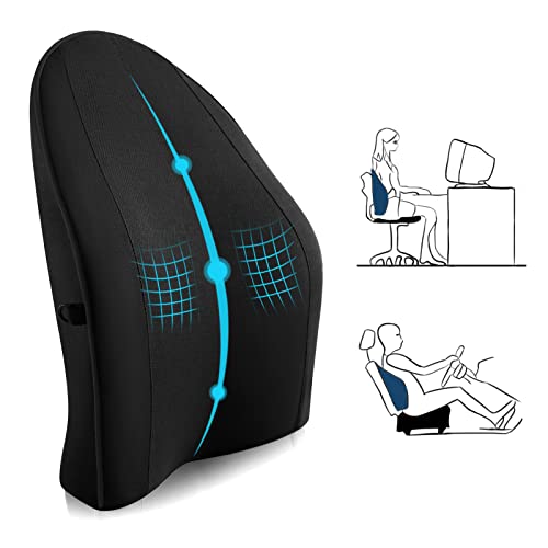CNAMOY Lumbar Support Pillow Orthopedic Backrest - Memory Foam Back Cushion for Office Chair, Car Seat and Wheelchair to Relieve Back Pain Gifts for Fathers Day Dad Husband Men Birthday Mother